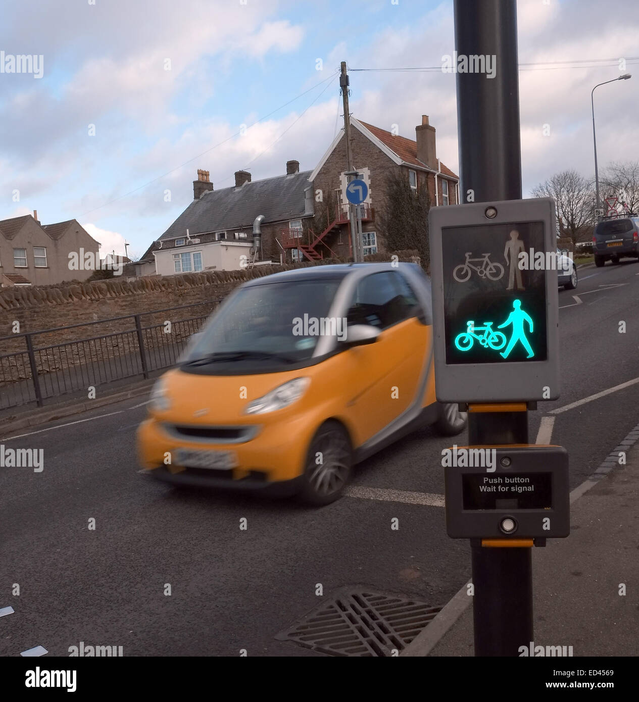 Not so smart Smart car going through a pedestrian crossing, composite ...