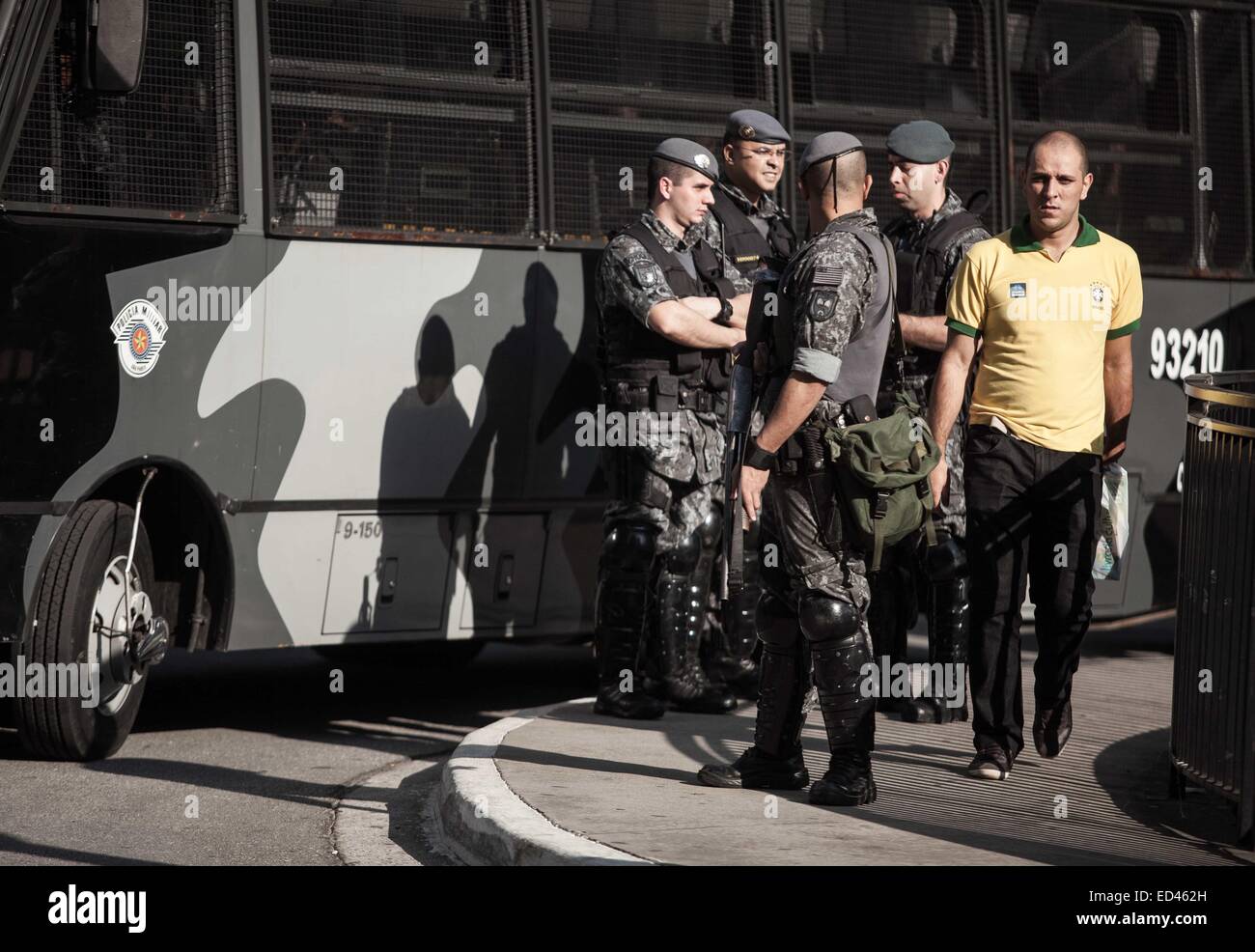 Armed riot police patrol the streets of Sao Paulo during the 2014 FIFA ...