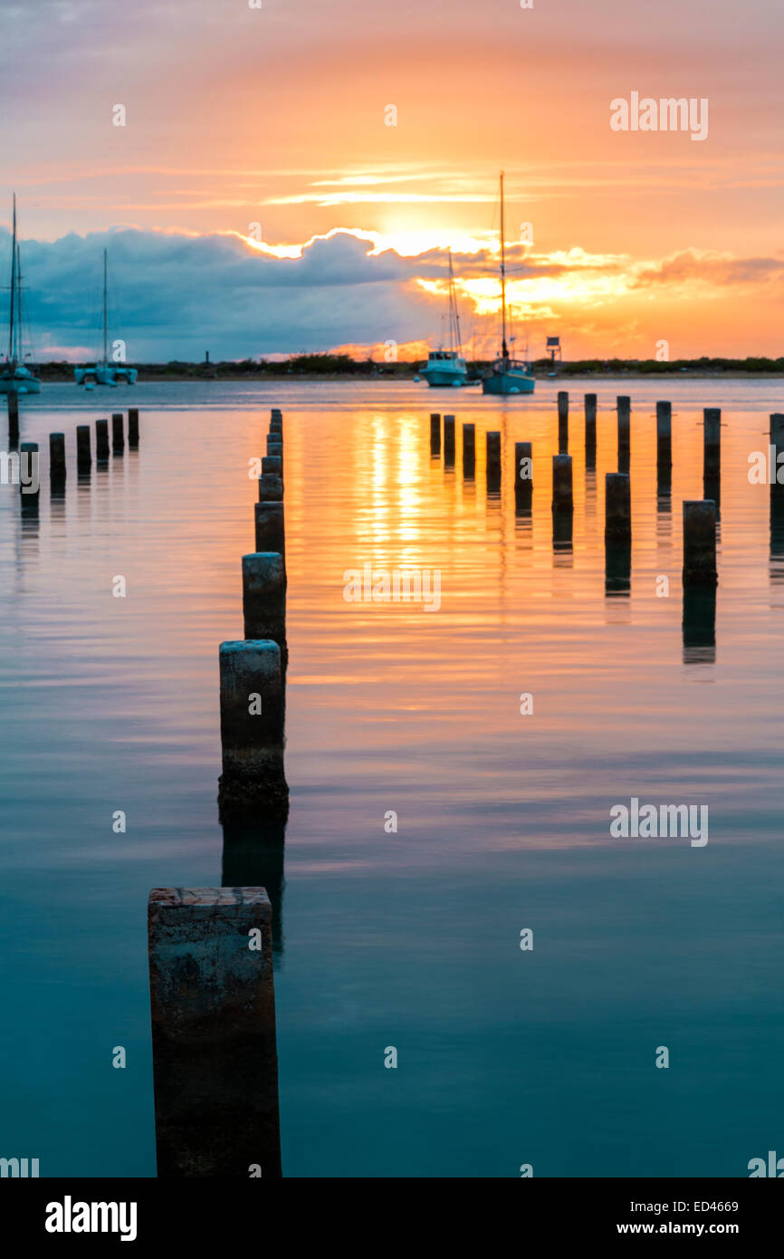 Colorful sunset at Keehi Harbor on Sand Island, Oahu, Hawaii Stock ...
