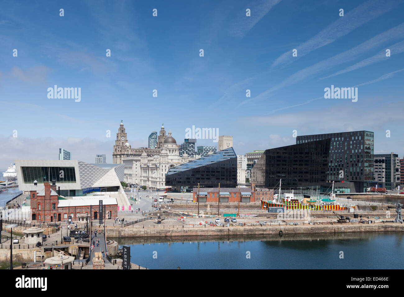 Liverpool Pier Head, Mann Island and the Albert Dock Stock Photo - Alamy