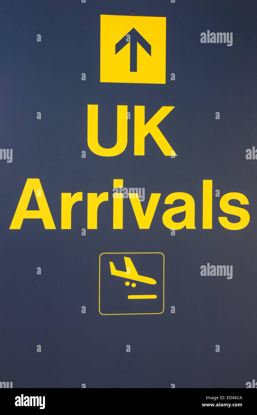 UK Arrivals direction sign at London Stansted Airport Essex England ...