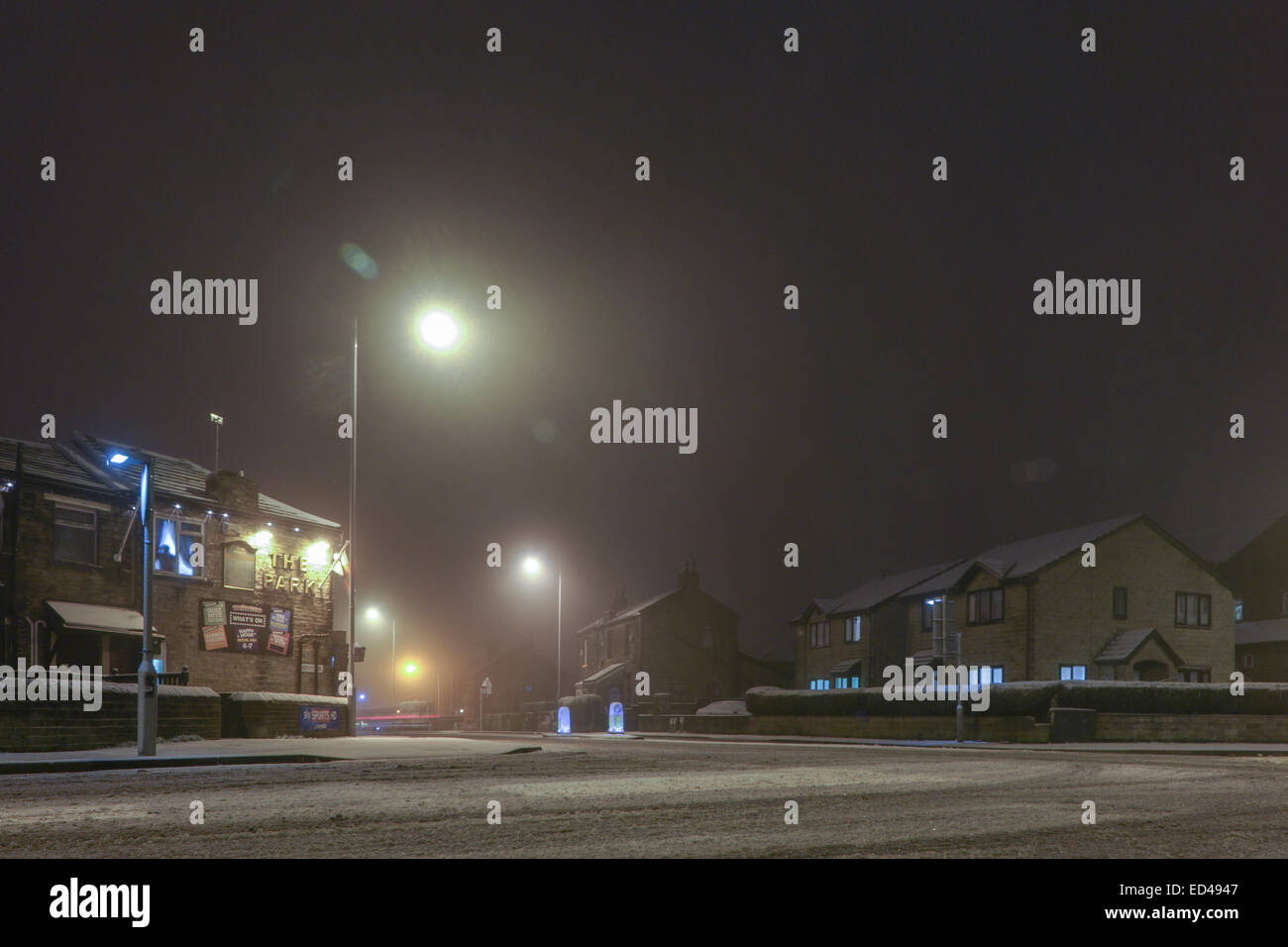 Bradford, West Yorkshire, UK. 26th Dec, 2014. UK Weather: Snow is seen ...