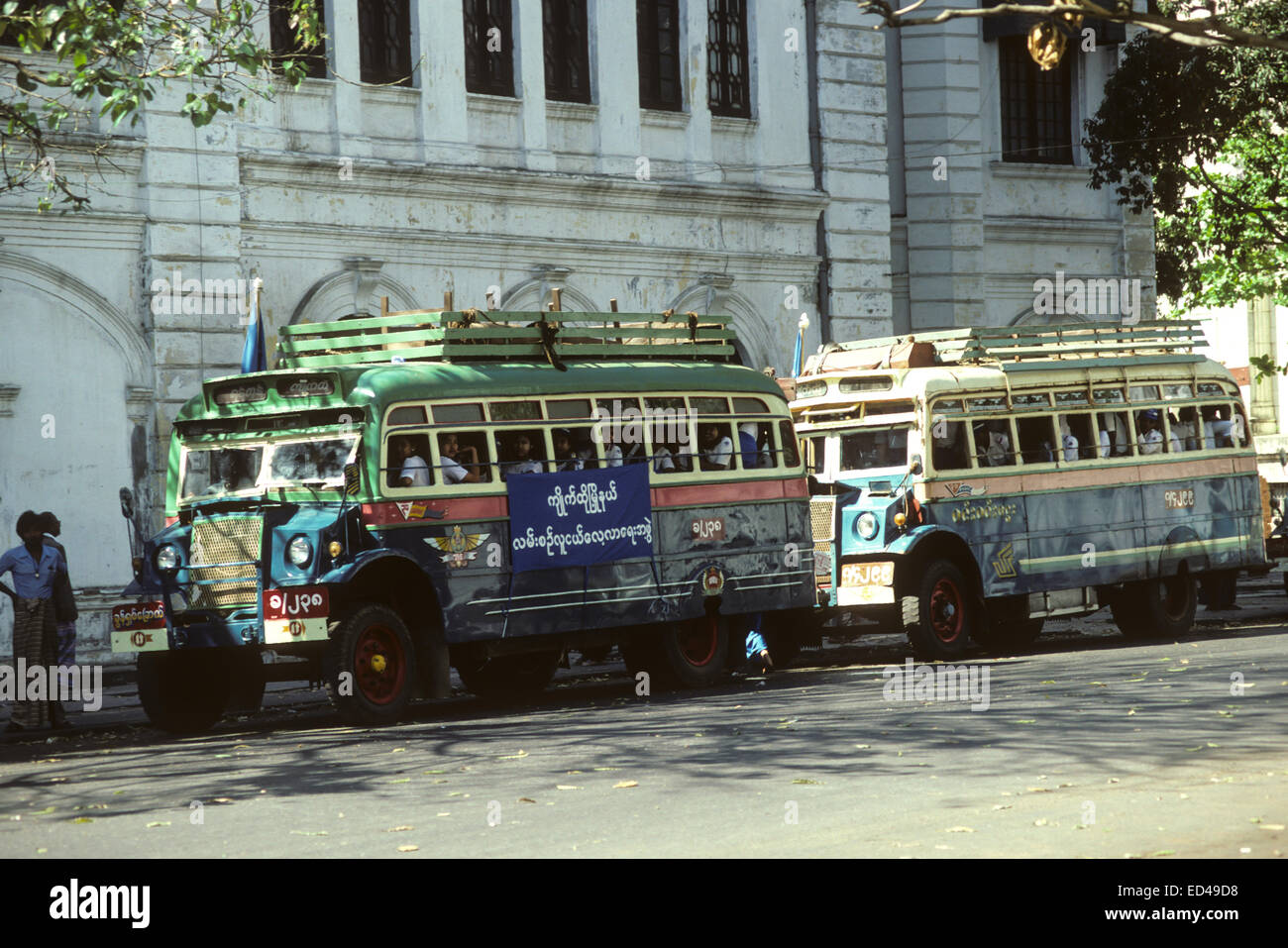 Buses in Rangoon, Burma (Myanmar) in 1986 Stock Photo - Alamy