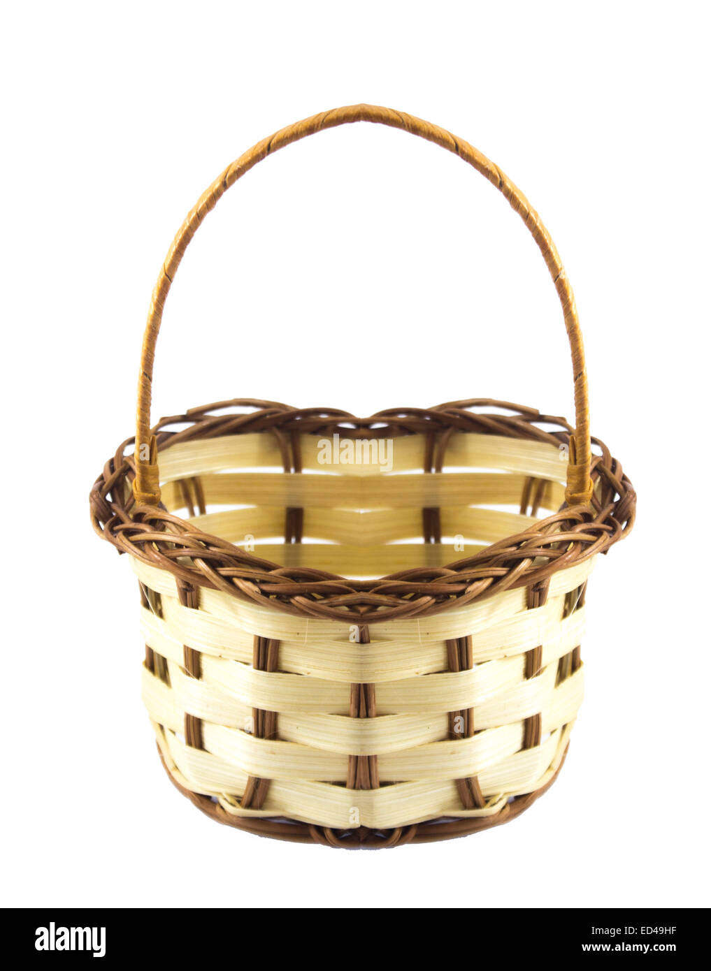 Small empty wicker basket isolated on white background Stock Photo - Alamy