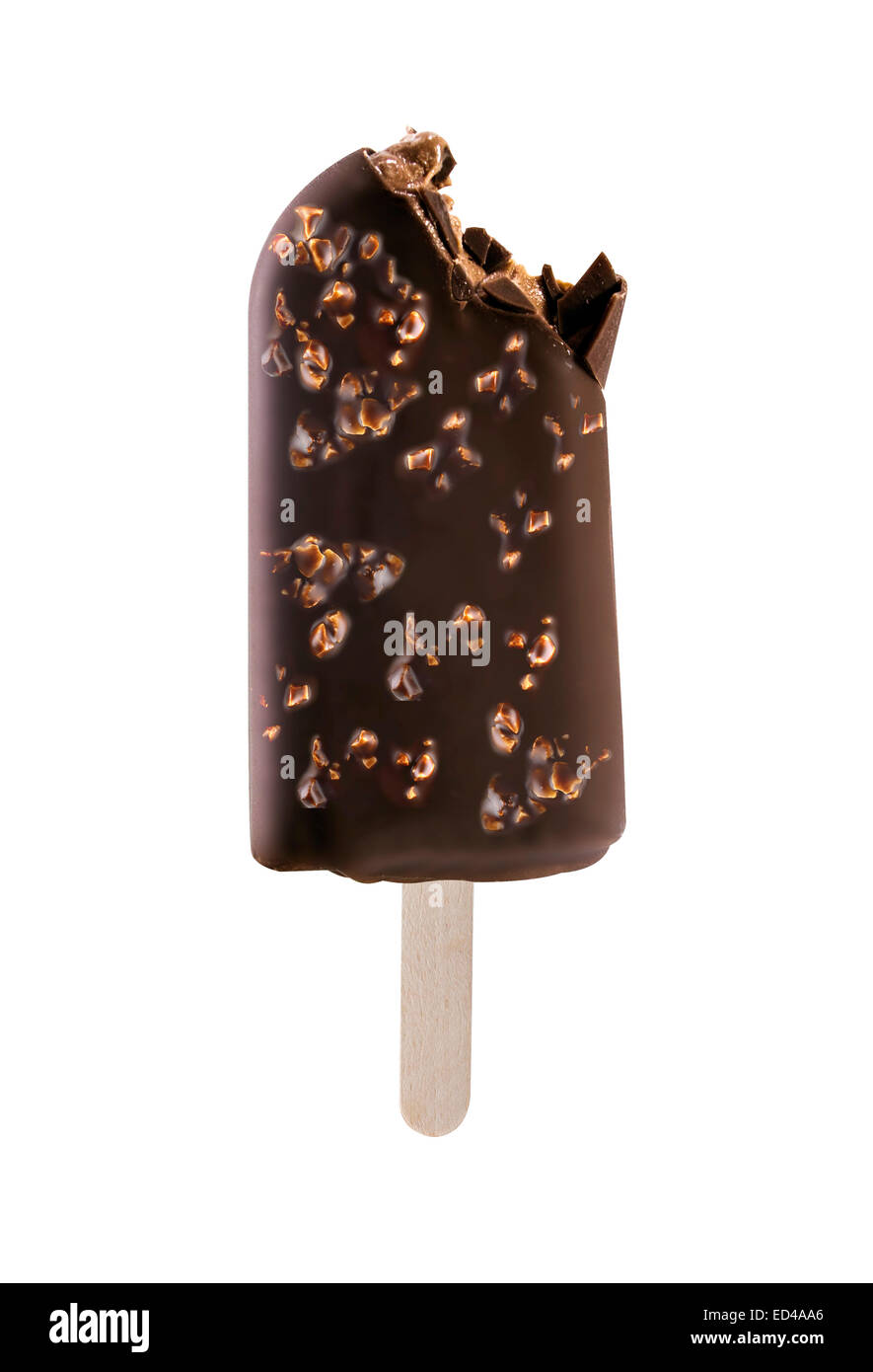 bite ice cream covered with chocolate isolated on white background ...