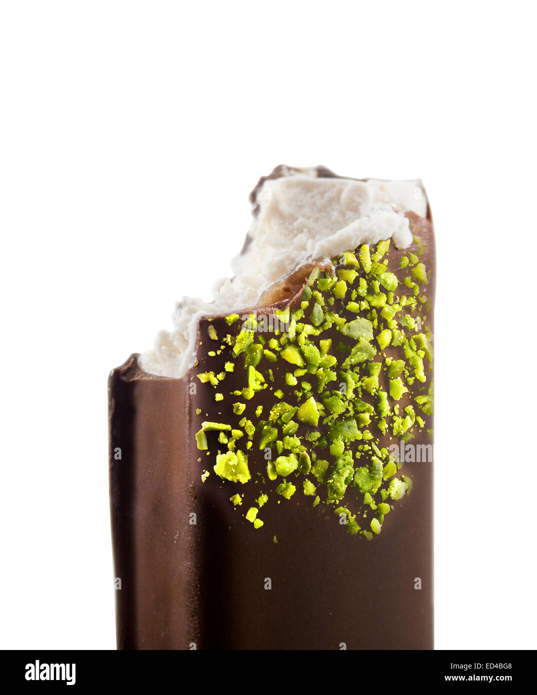 bite ice cream covered with chocolate isolated on white background ...