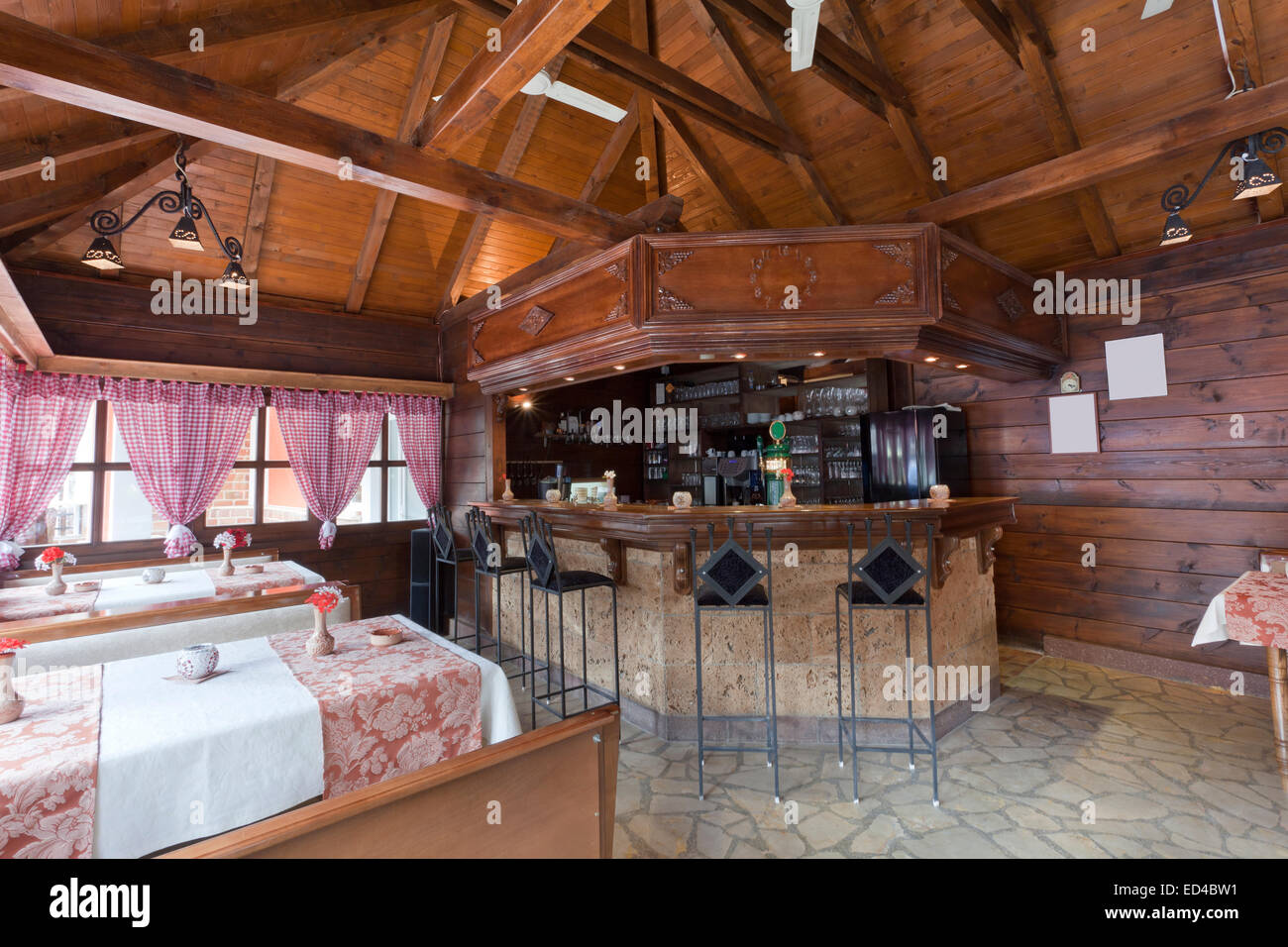 wooden old interior ethnic restaurants Stock Photo - Alamy