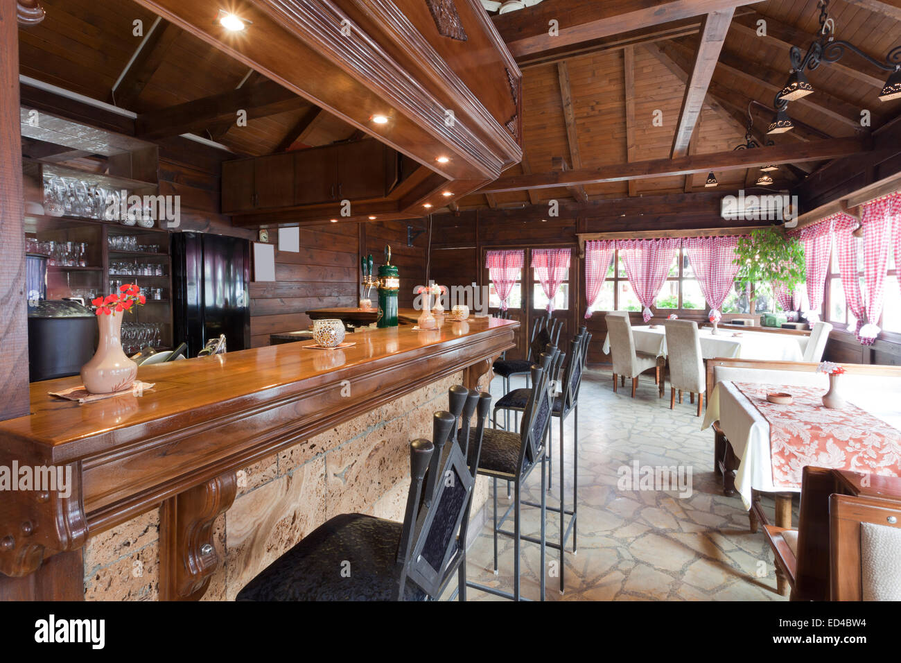 wooden old interior ethnic restaurants Stock Photo - Alamy