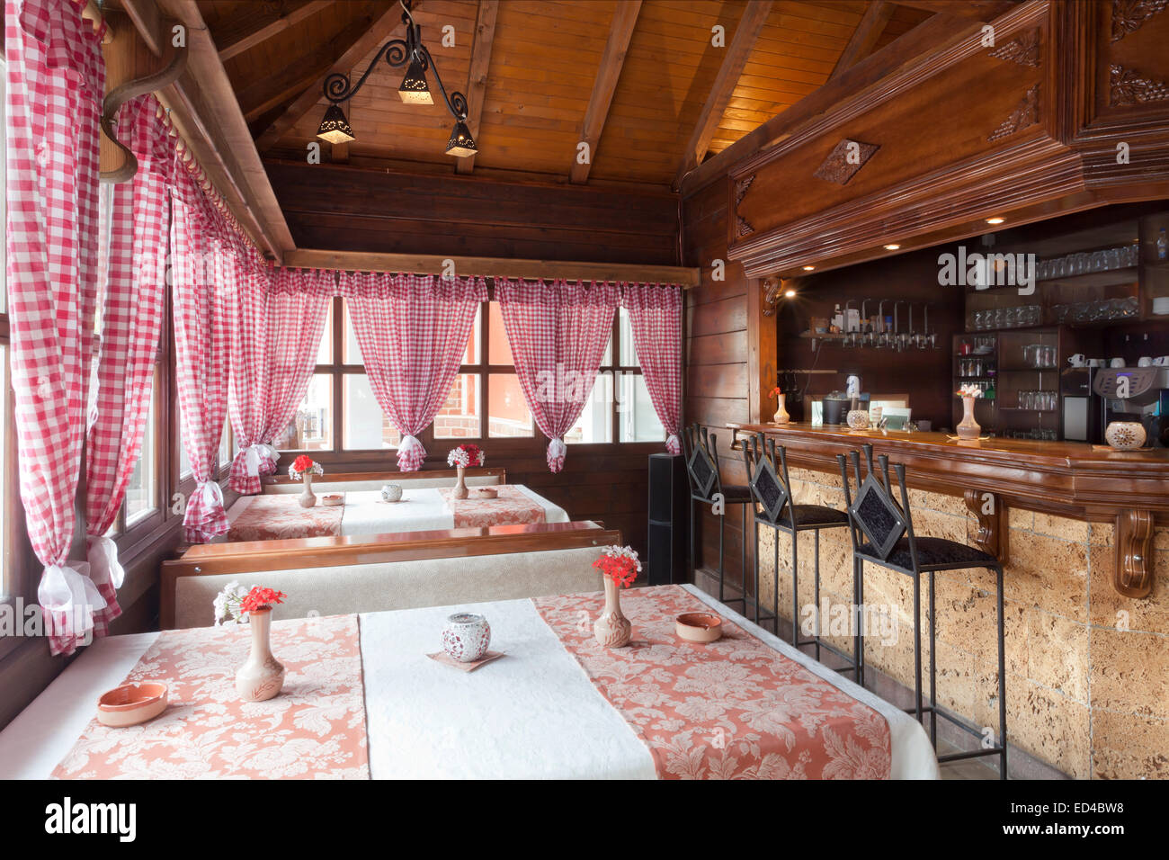 wooden old interior ethnic restaurants Stock Photo - Alamy