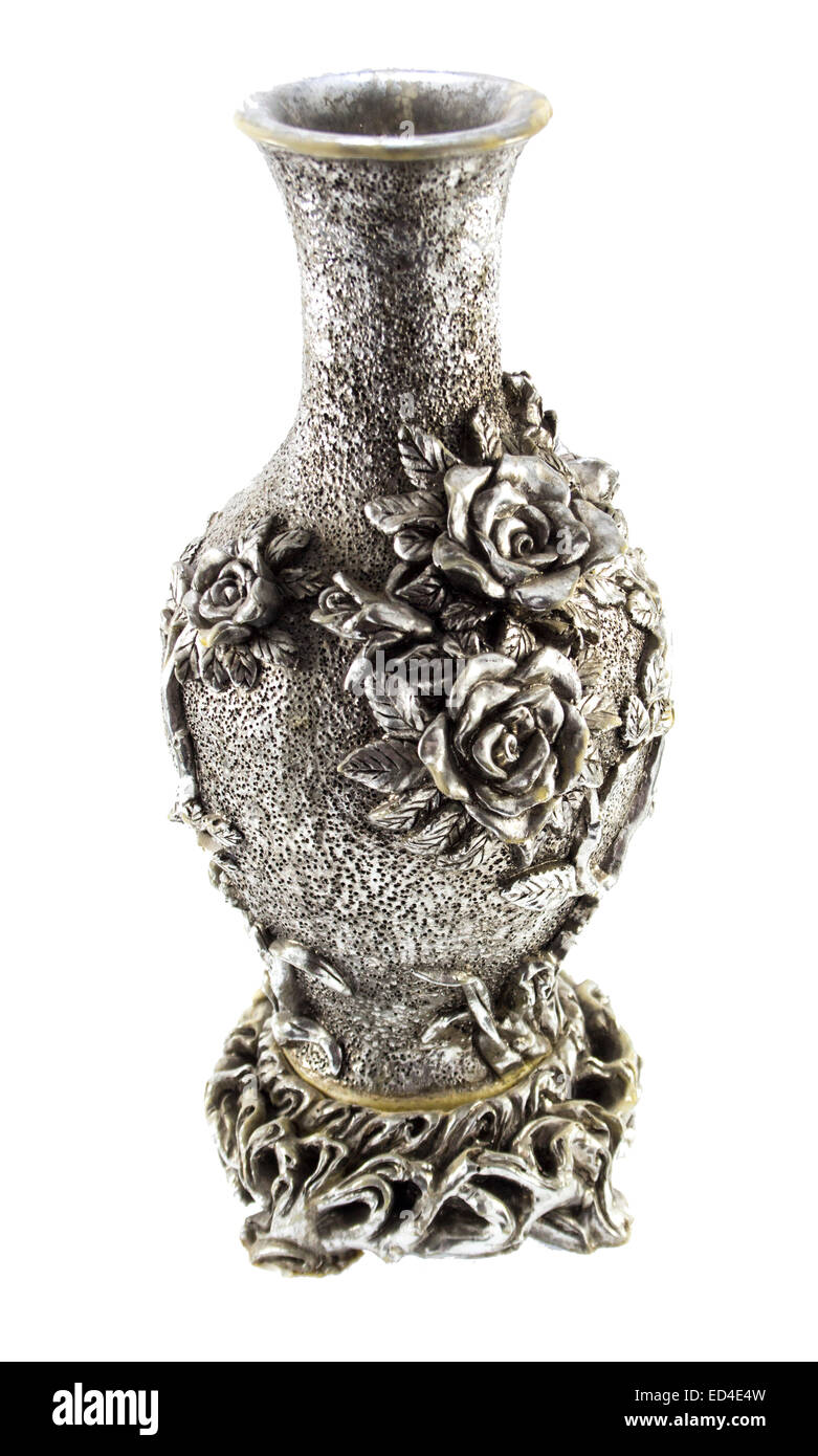 Decorative silver metal vase isolated on white Stock Photo - Alamy