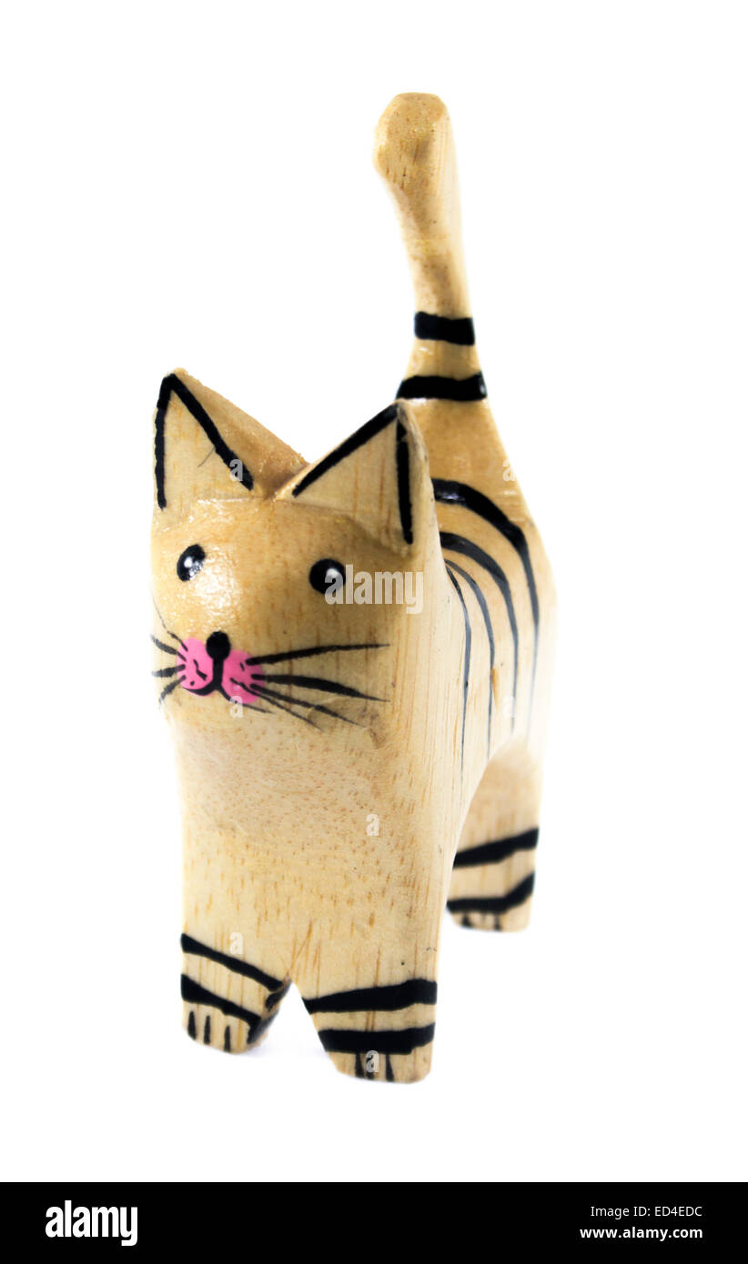 Cat figurine made of wood Stock Photo - Alamy