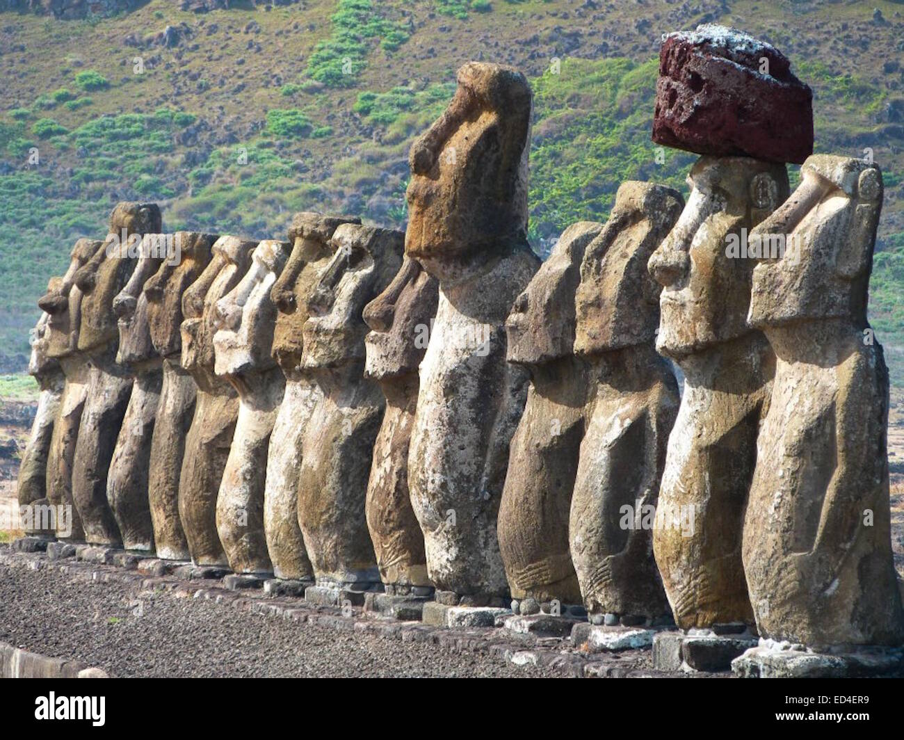 The giant, stone Moai statues at Ahu Tongariki, Rapa Nui (Easter Island ...