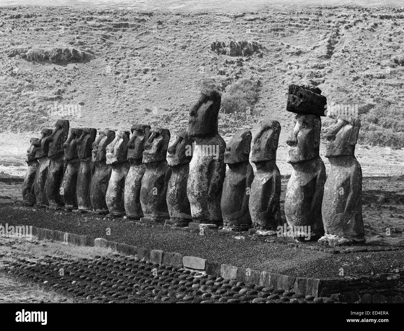 The giant, stone Moai statues at Ahu Tongariki, Rapa Nui (Easter Island ...