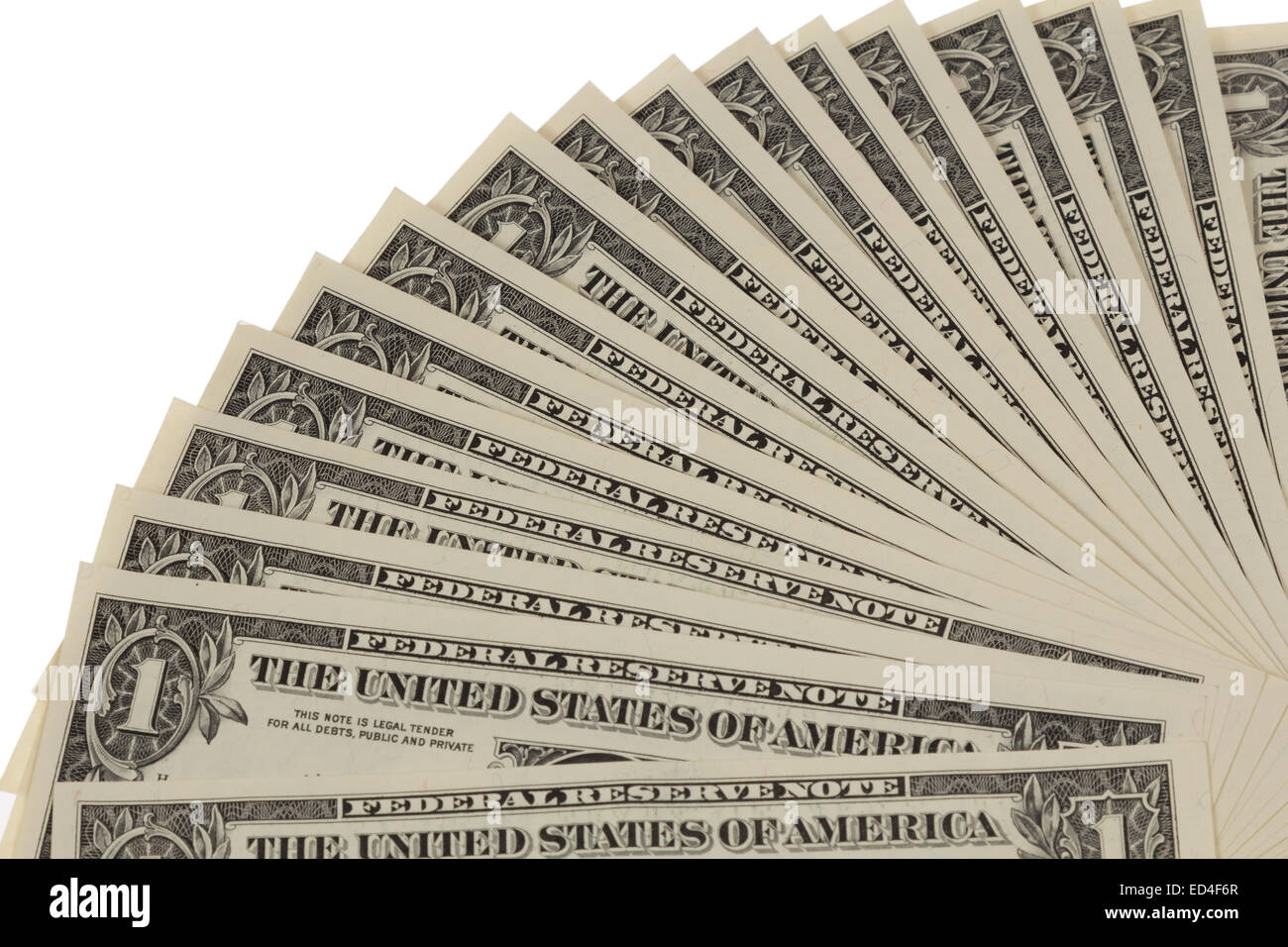 Fan of one dollar notes isolated on white background Stock Photo - Alamy