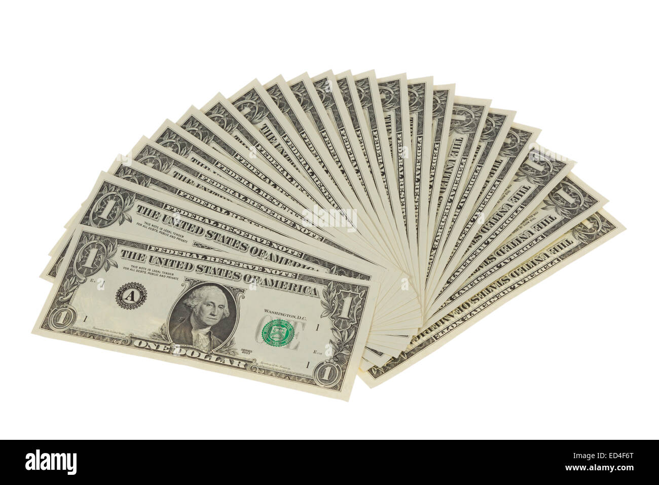 Fan of one dollar notes isolated on white background Stock Photo - Alamy