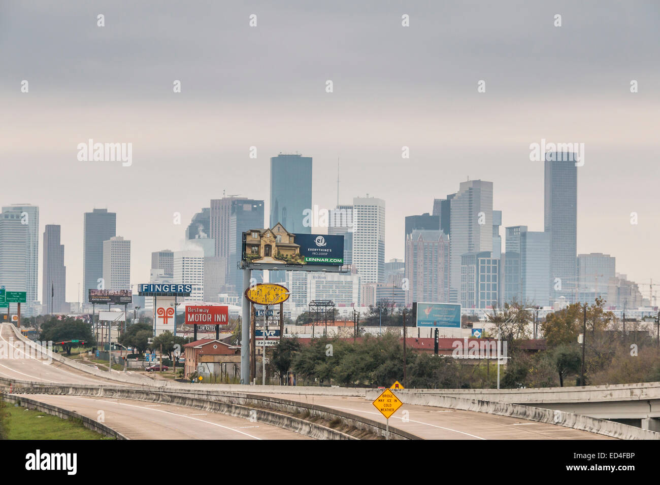 Billboards on Interstate 45 coming into Houston on a rainy day Stock ...