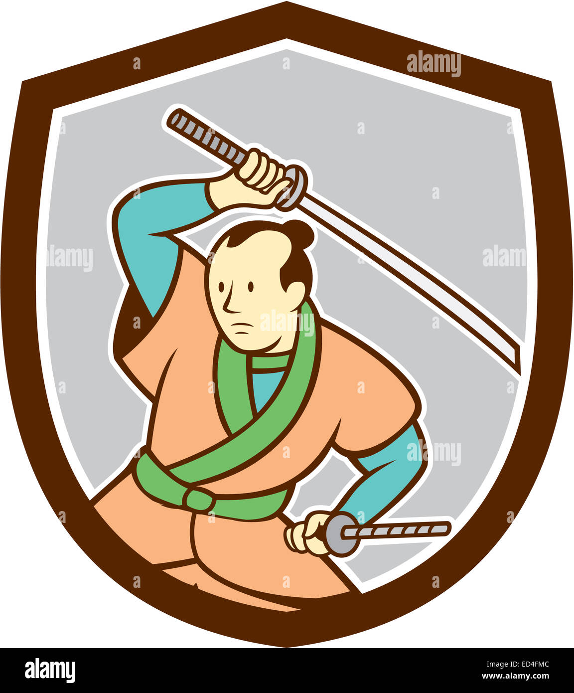 Illustration of a Samurai warrior wielding katana sword looking to the ...