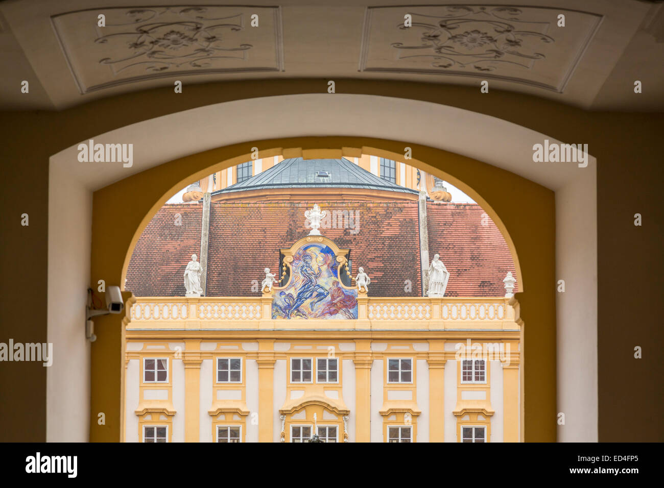 Exterior of Melk Abbey a Benedictine monastery overlooking river Danube ...