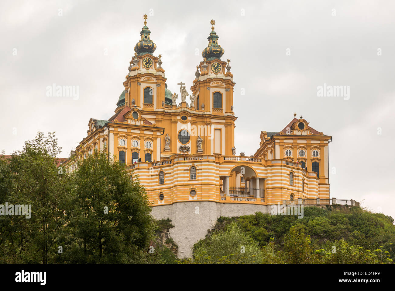 Exterior of Melk Abbey a Benedictine monastery overlooking river Danube ...
