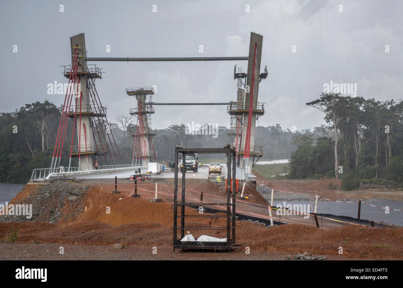 Construction of bridge over river to make the new capital city which is ...