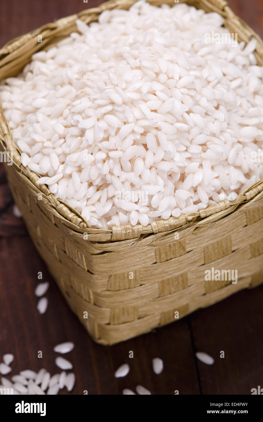rice in basket on the table Stock Photo - Alamy