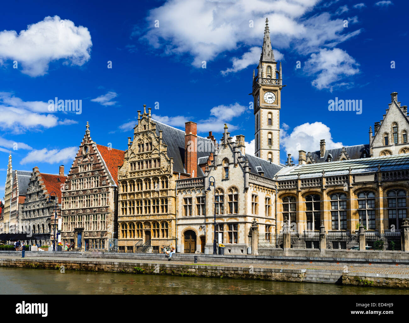 Panorama of Graslei, historical center of Gent with medieval house ...