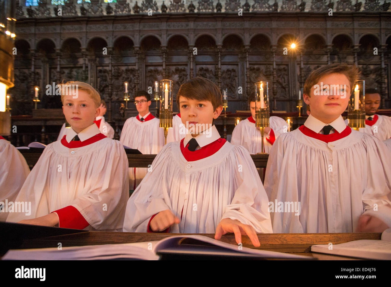 King's College Cambridge choir having their final rehearsal before the recording of A Festival ...
