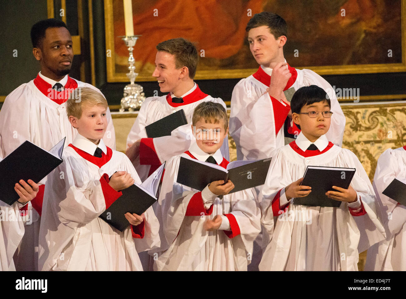 King's College Cambridge choir having their final rehearsal before the recording of A Festival ...