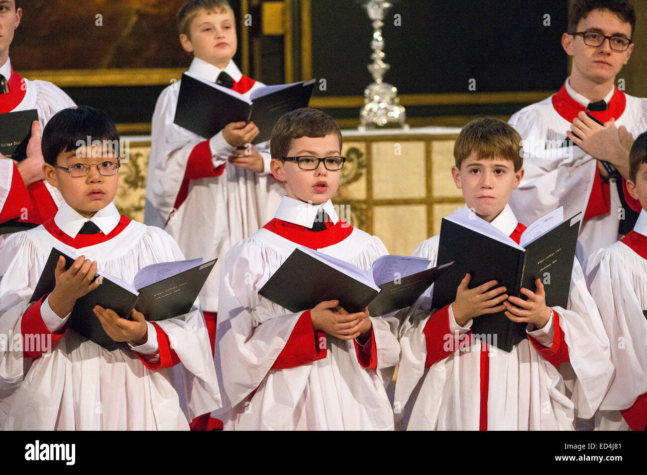 King's College Cambridge choir having their final rehearsal before the recording of A Festival ...