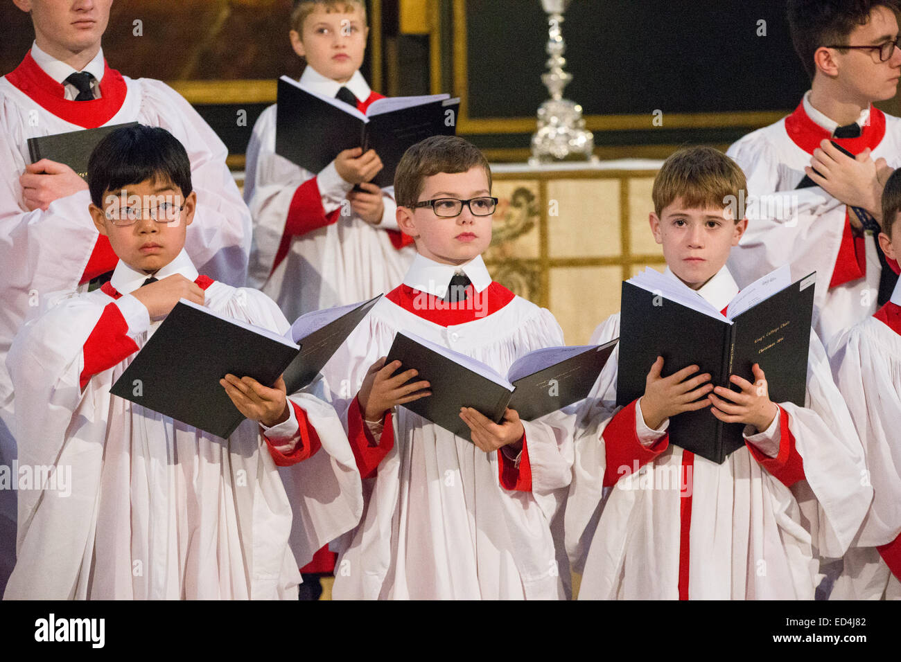 King's College Cambridge choir having their final rehearsal before the recording of A Festival ...