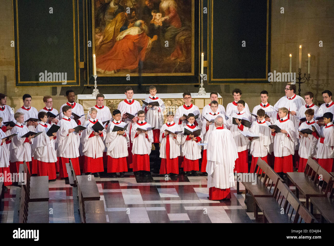 King's College Cambridge choir having their final rehearsal before the recording of A Festival ...