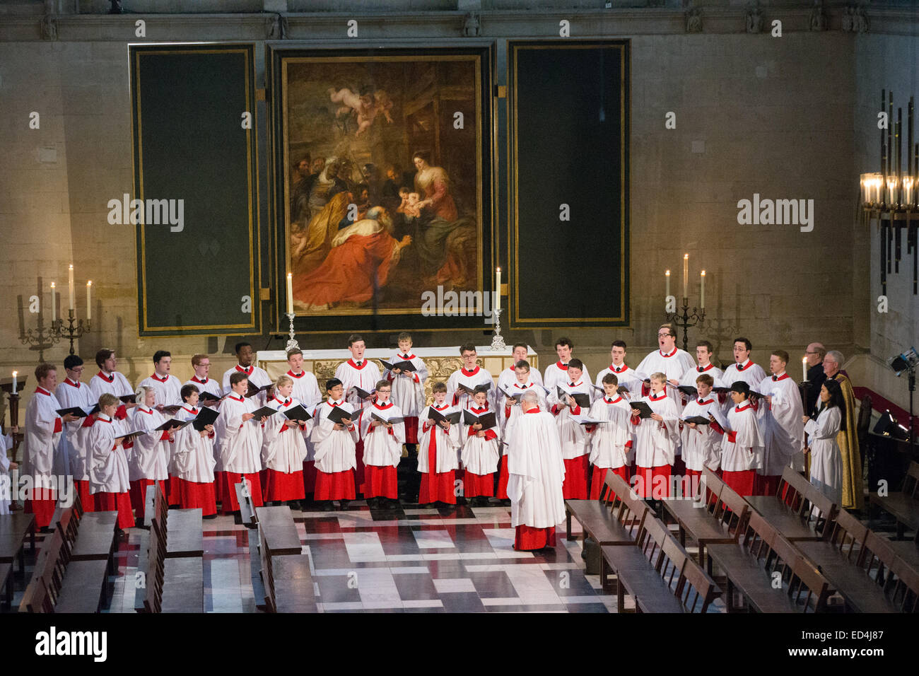 King's College Cambridge choir having their final rehearsal before the recording of A Festival ...