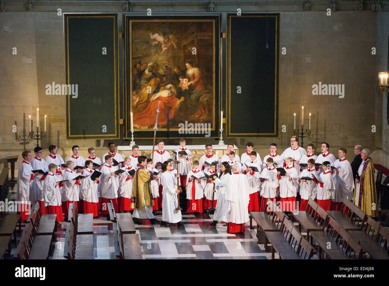 King's College Cambridge choir having their final rehearsal before the recording of A Festival ...