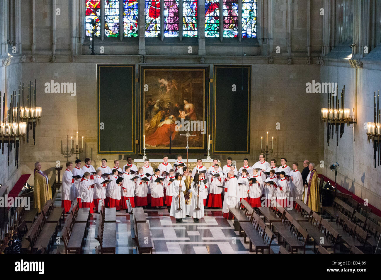 King's College Cambridge choir having their final rehearsal before the recording of A Festival ...