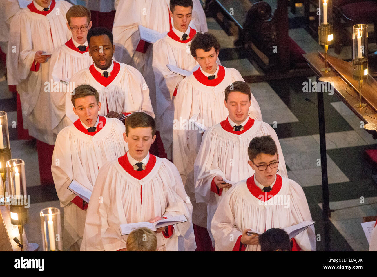 King's College Cambridge choir having their final rehearsal before the recording of A Festival ...