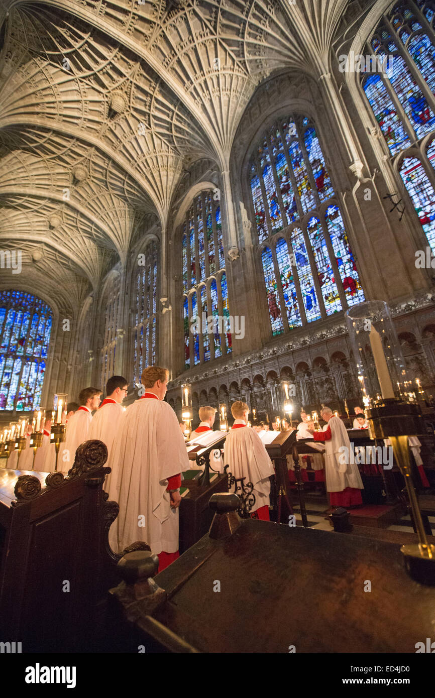 King's College Cambridge choir having their final rehearsal before the recording of A Festival ...