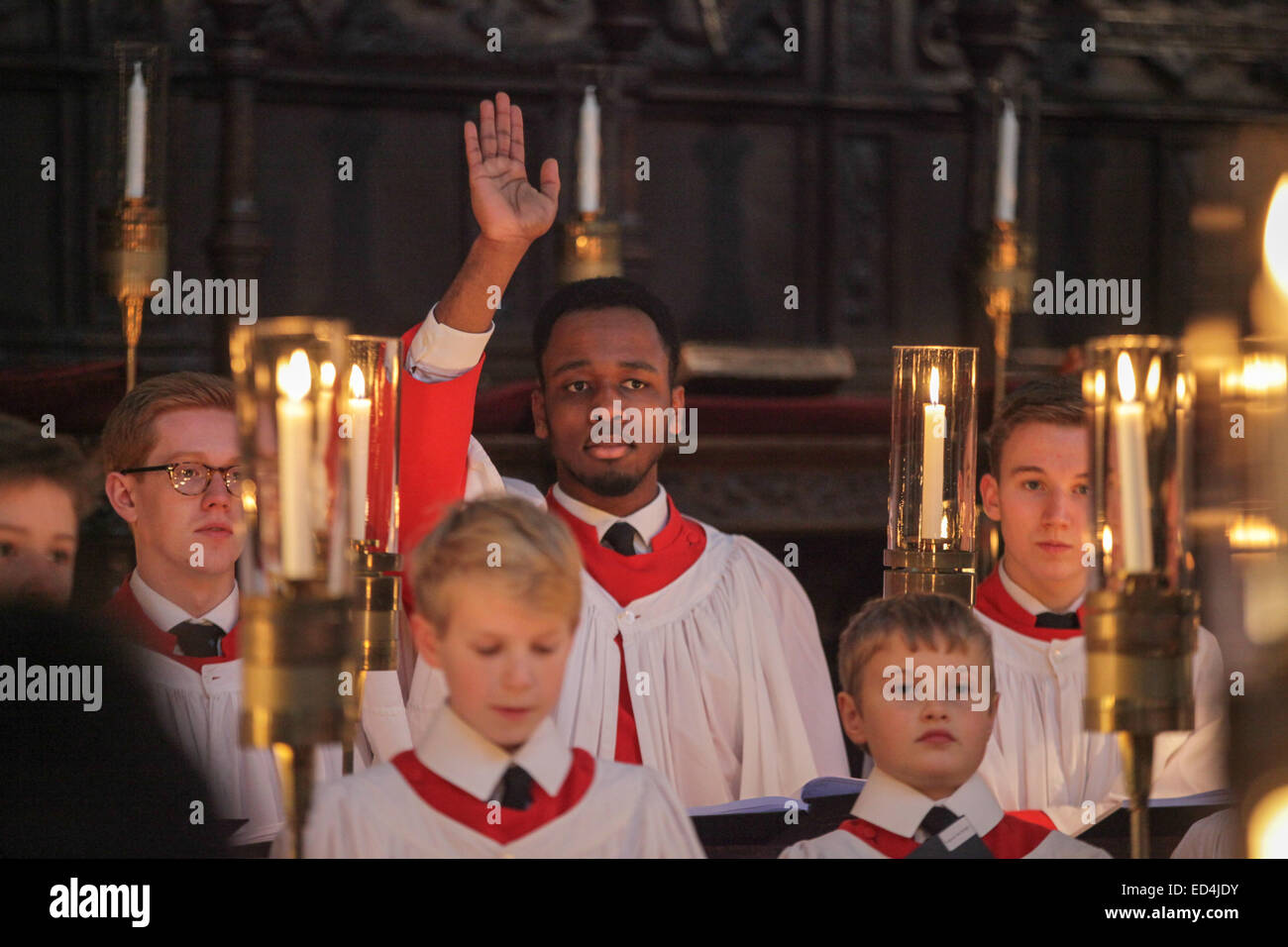 King's College Cambridge choir having their final rehearsal before the recording of A Festival ...