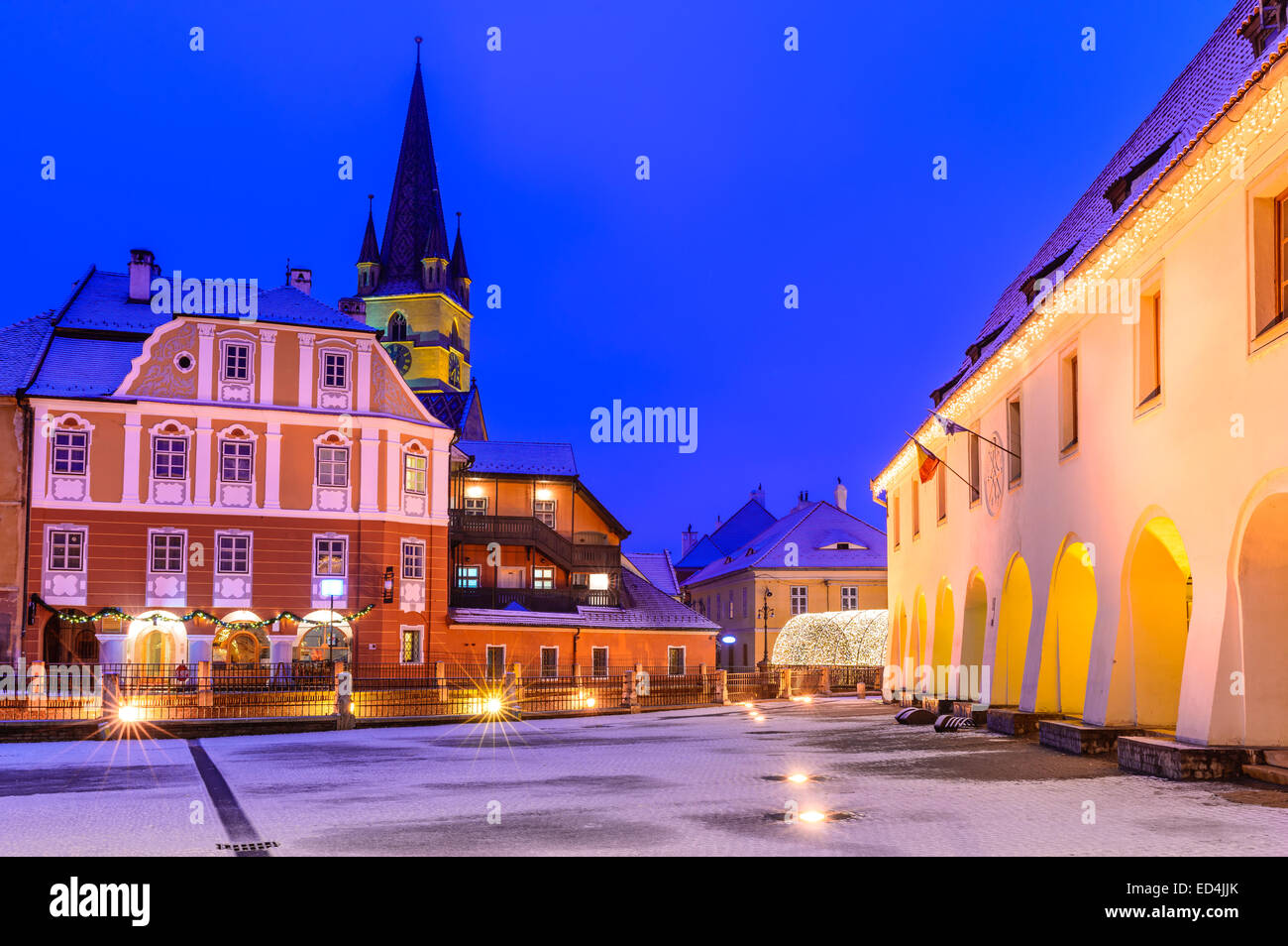 Sibiu, Transylvania. Evangelical Cathedral, dominates Liar's Bridge ...