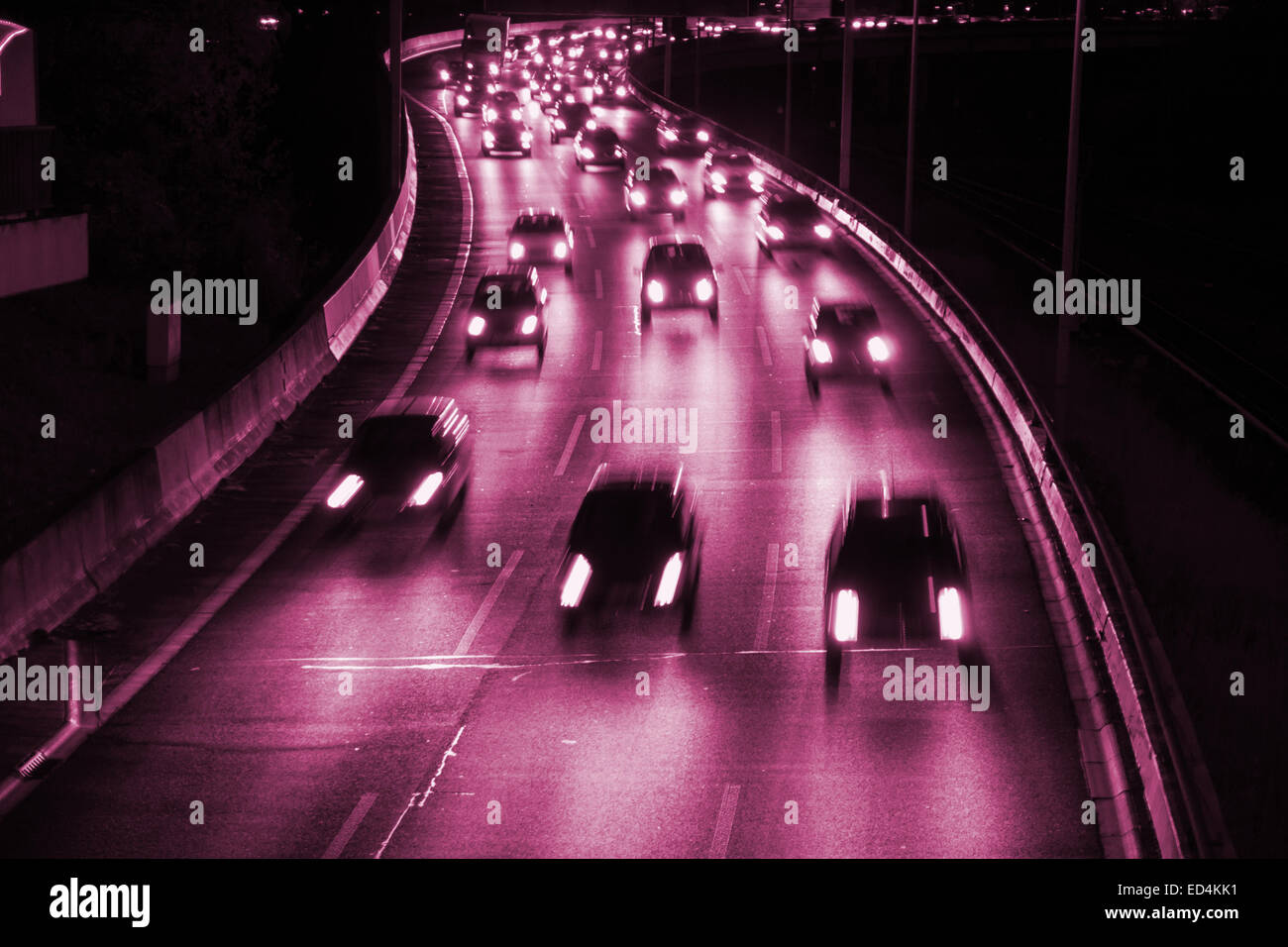 cars on highway in violet color Stock Photo - Alamy