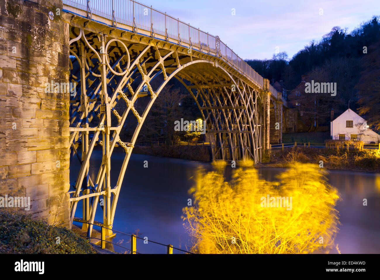 The famous Ironbridge in Ironbridge Gorge lit up at night Stock Photo ...