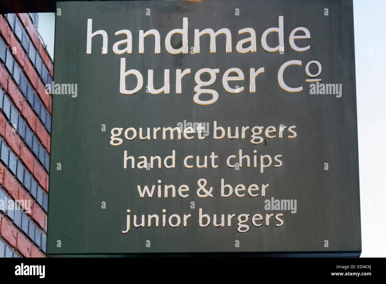 Sign for the Handmade Burger Company in Birmingham UK Stock Photo - Alamy