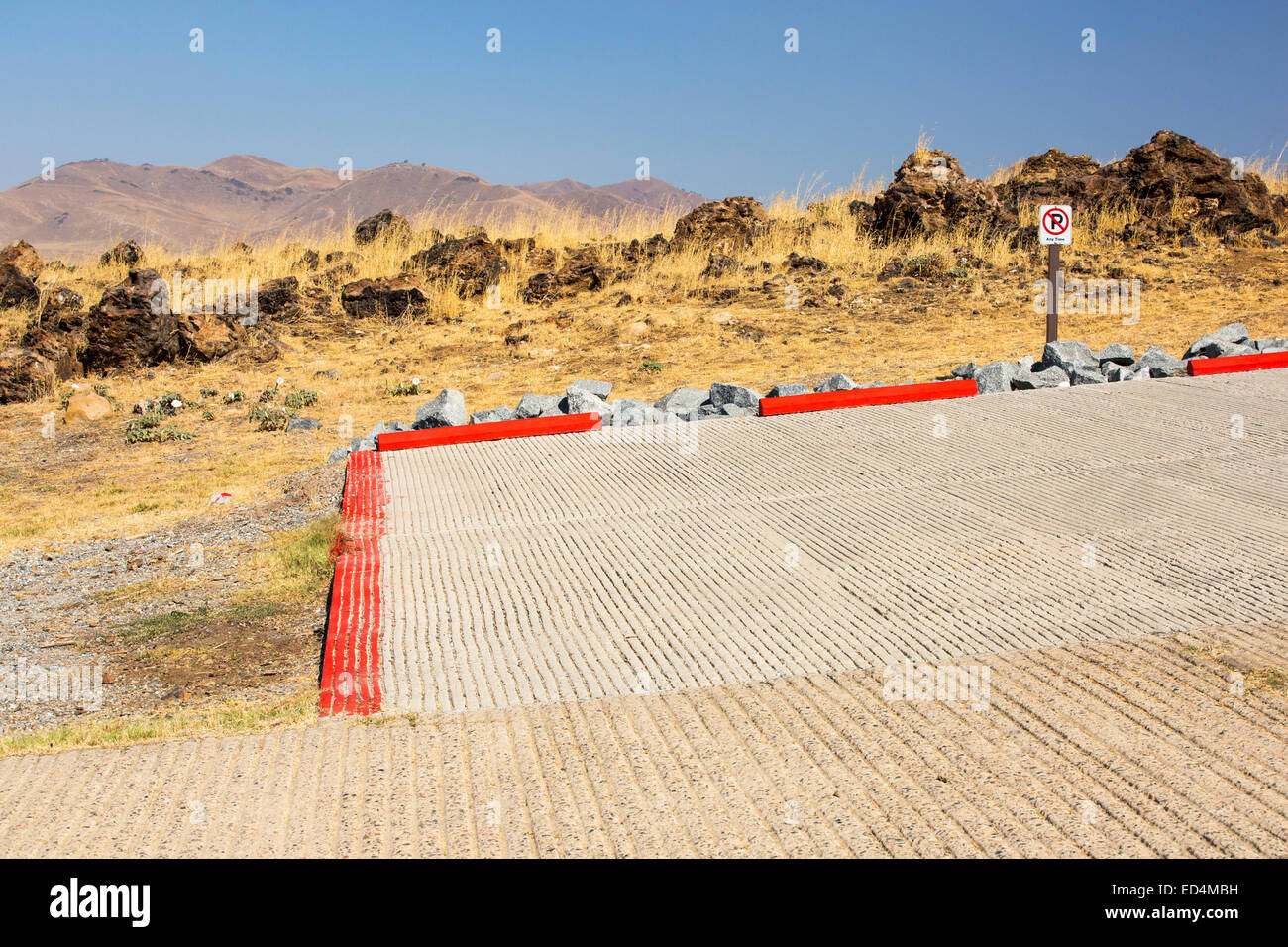 The boat launching ramp stands high and dry at Lake Success near ...