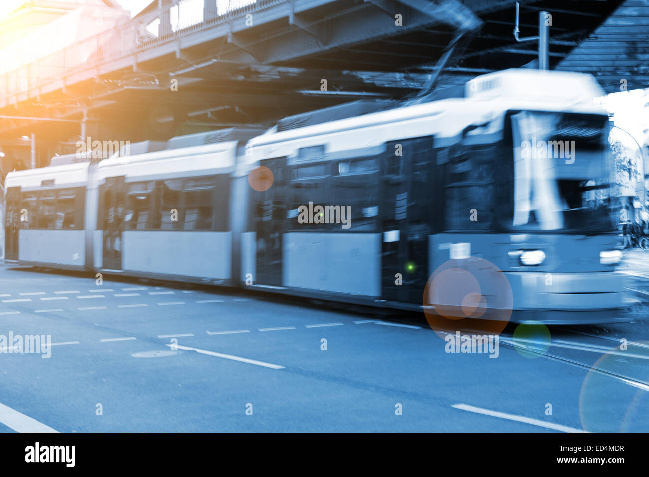 tram in berlin in blue color and sunlight Stock Photo - Alamy