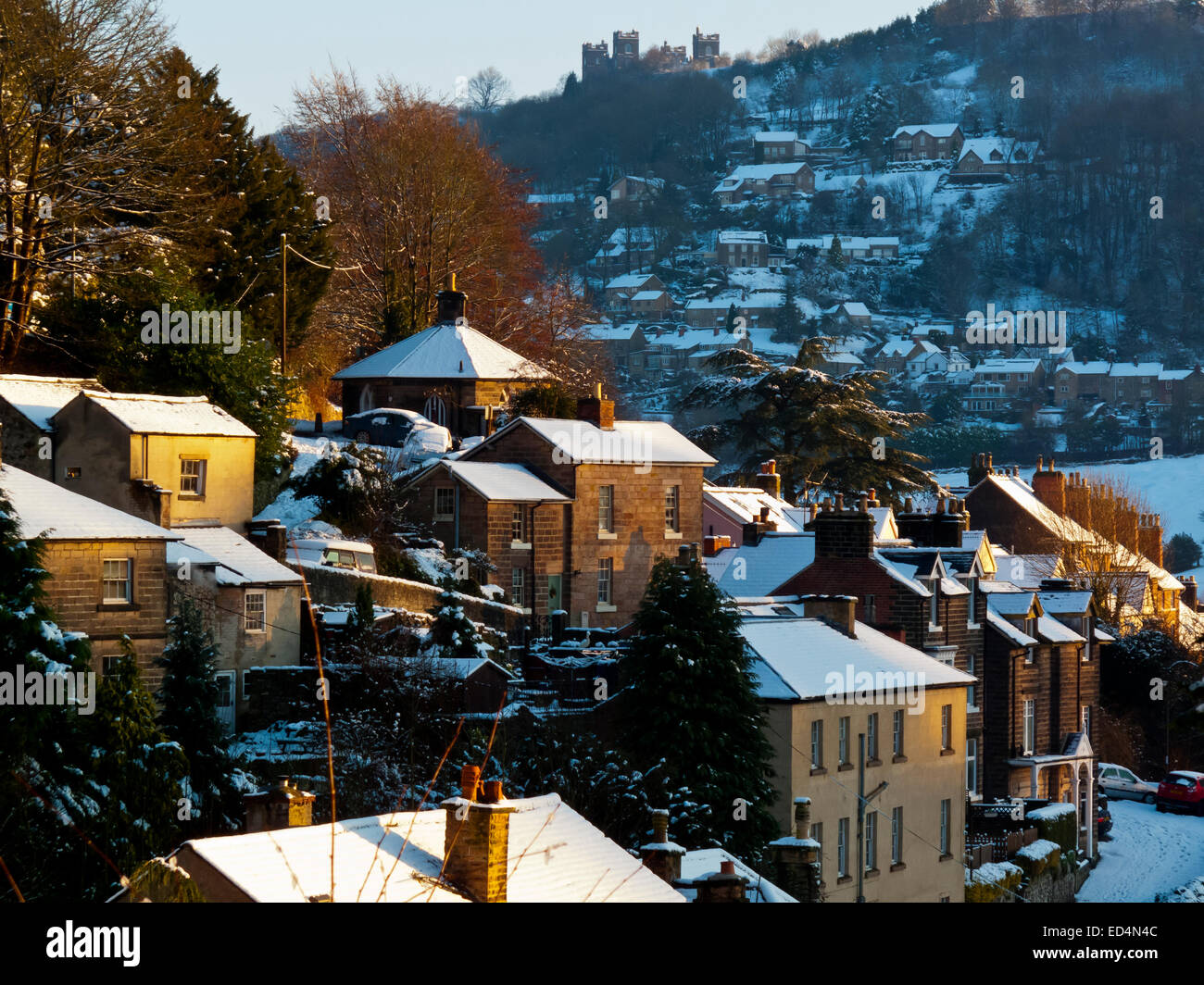 Winter snow at Matlock Bath in the Derbyshire Peak District England UK ...