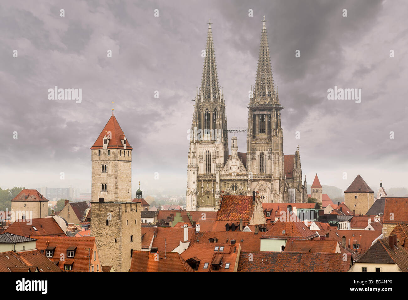 View from roof of Lutheran church tower over the roofs of the medieval ...
