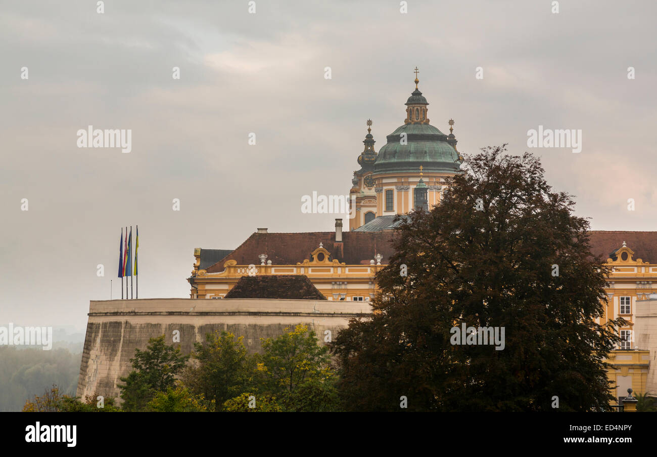 Exterior of Melk Abbey a Benedictine monastery overlooking river Danube ...