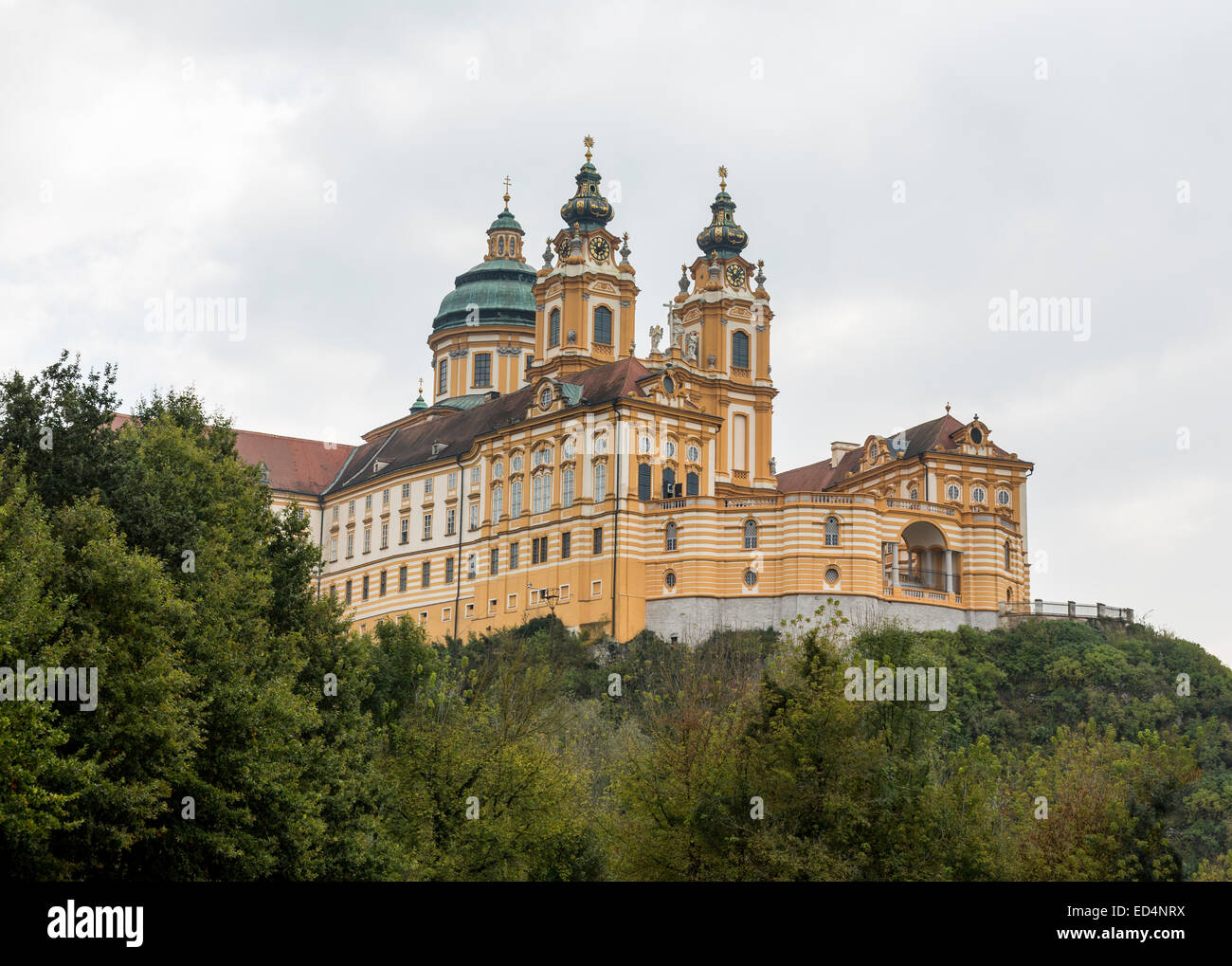 Exterior of Melk Abbey a Benedictine monastery overlooking river Danube ...