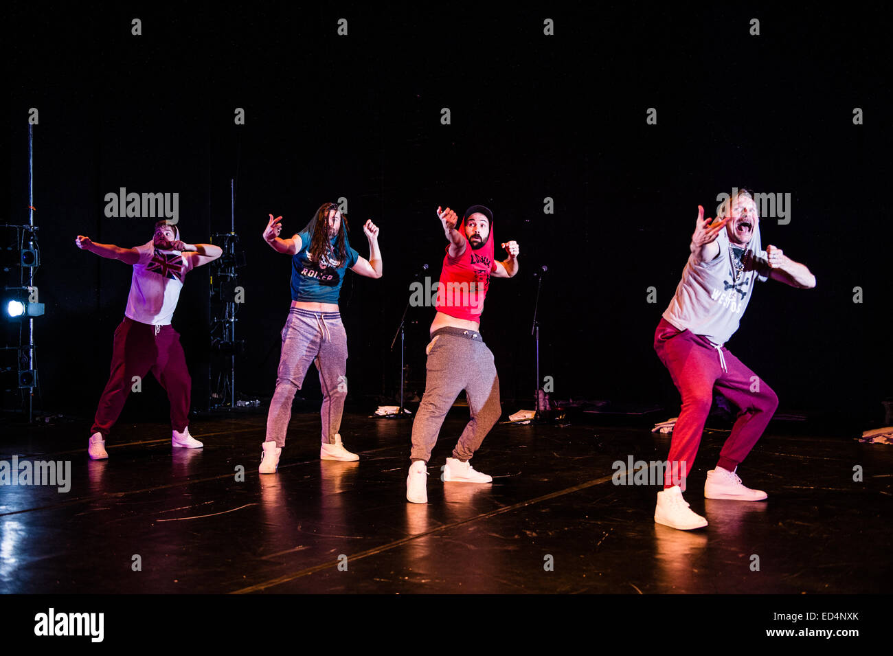 Four male dancers dancing in Welsh choreographer Sean Tuan John's ...