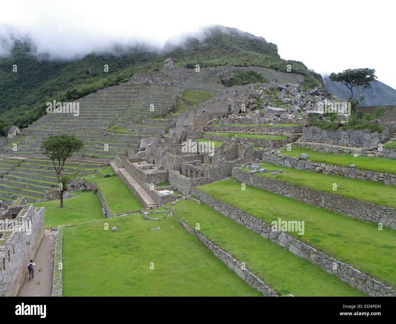 Incan stone buildings and terraces at Machu Picchu, Cusco, Peru Stock ...