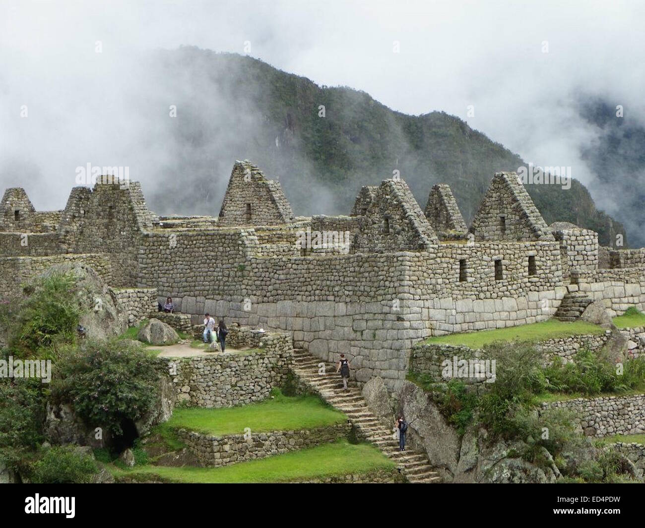 Incan stone buildings and terraces at Machu Picchu, Cusco, Peru Stock ...